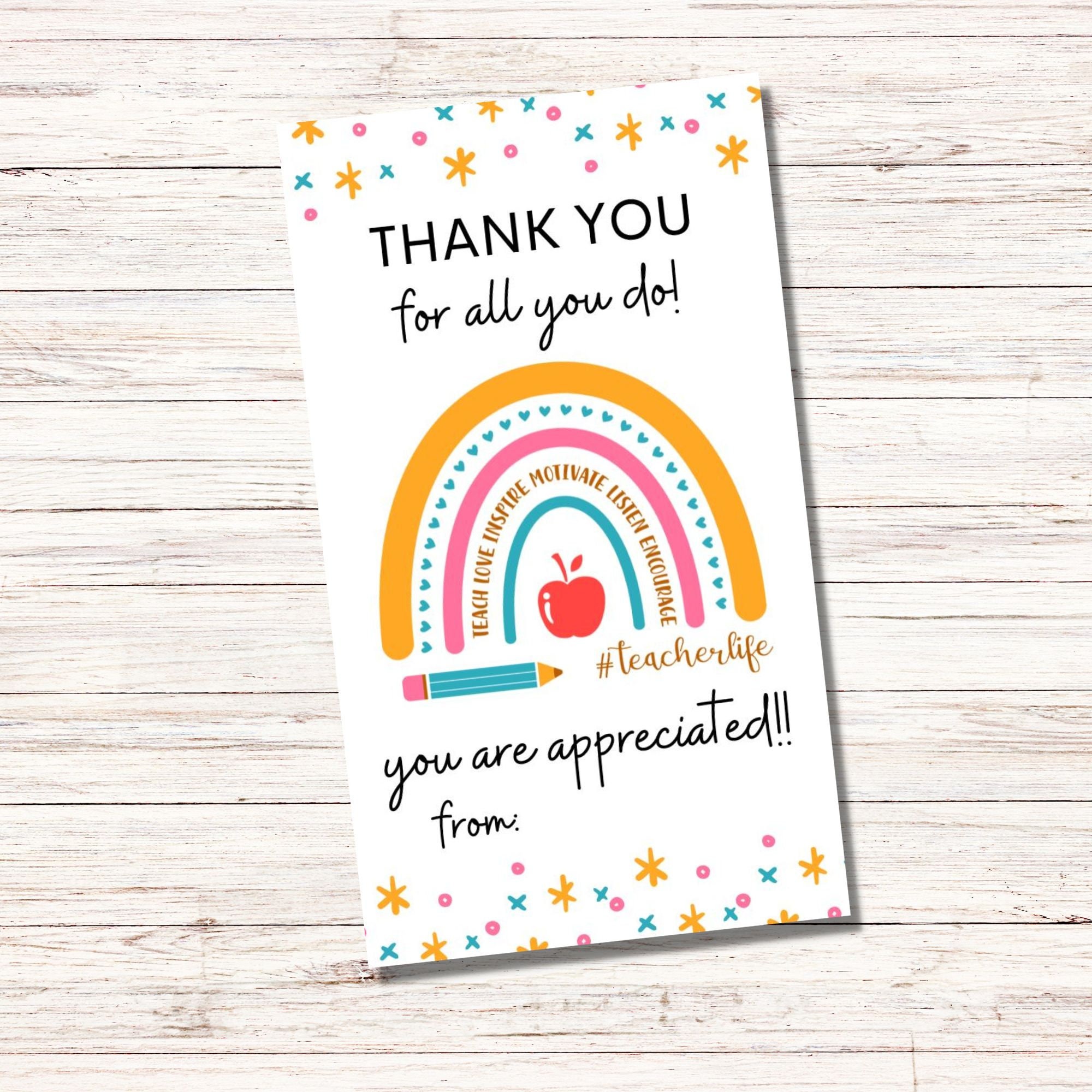 Thank You for All You Do Teacher Gift Tag Printable With Rainbow Design ...