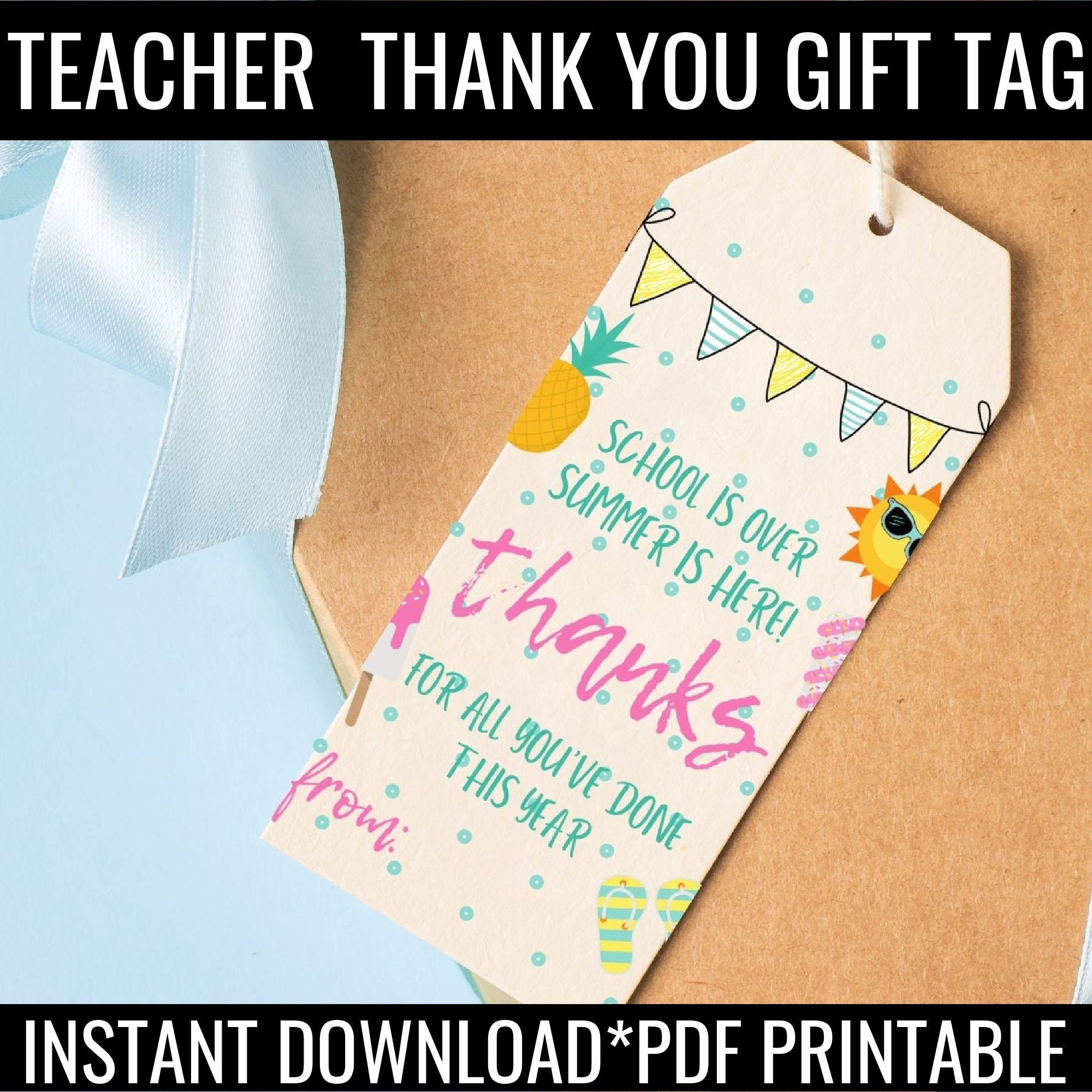 TEACHER GIFT Tag,school's Out Summer is Here Thank You Tag,teacher ...