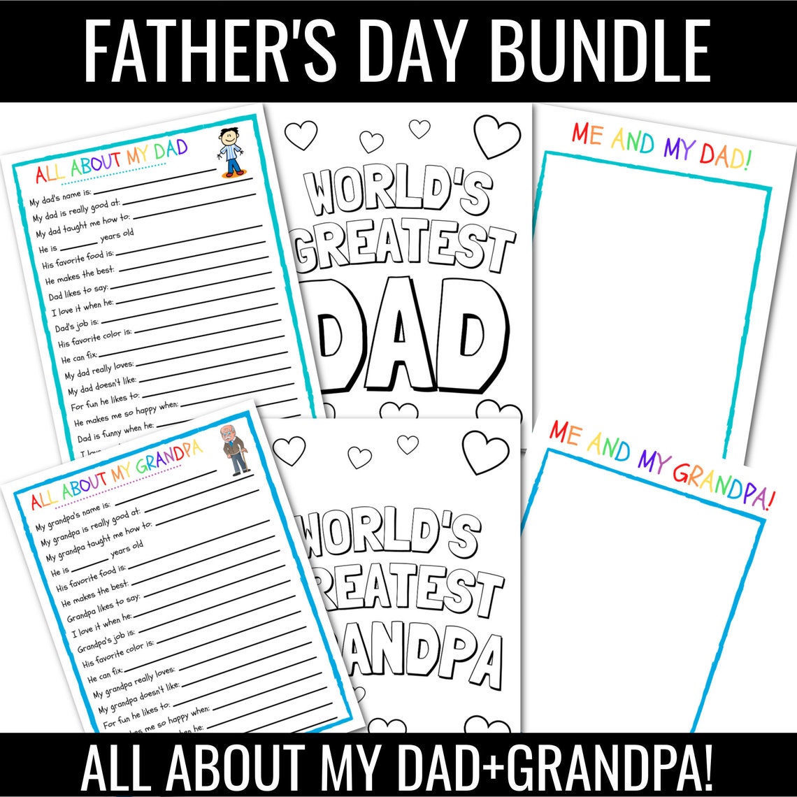Father's Day BUNDLE All About My Dad INSTANT Download kids Fathers Day ...