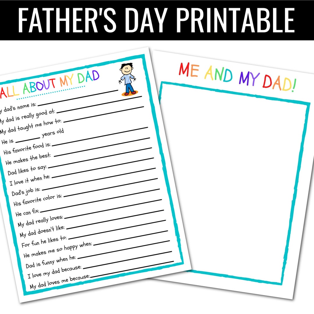 FATHER'S DAY GIFT | All About My Dad Printable | |kids Fathers Day ...