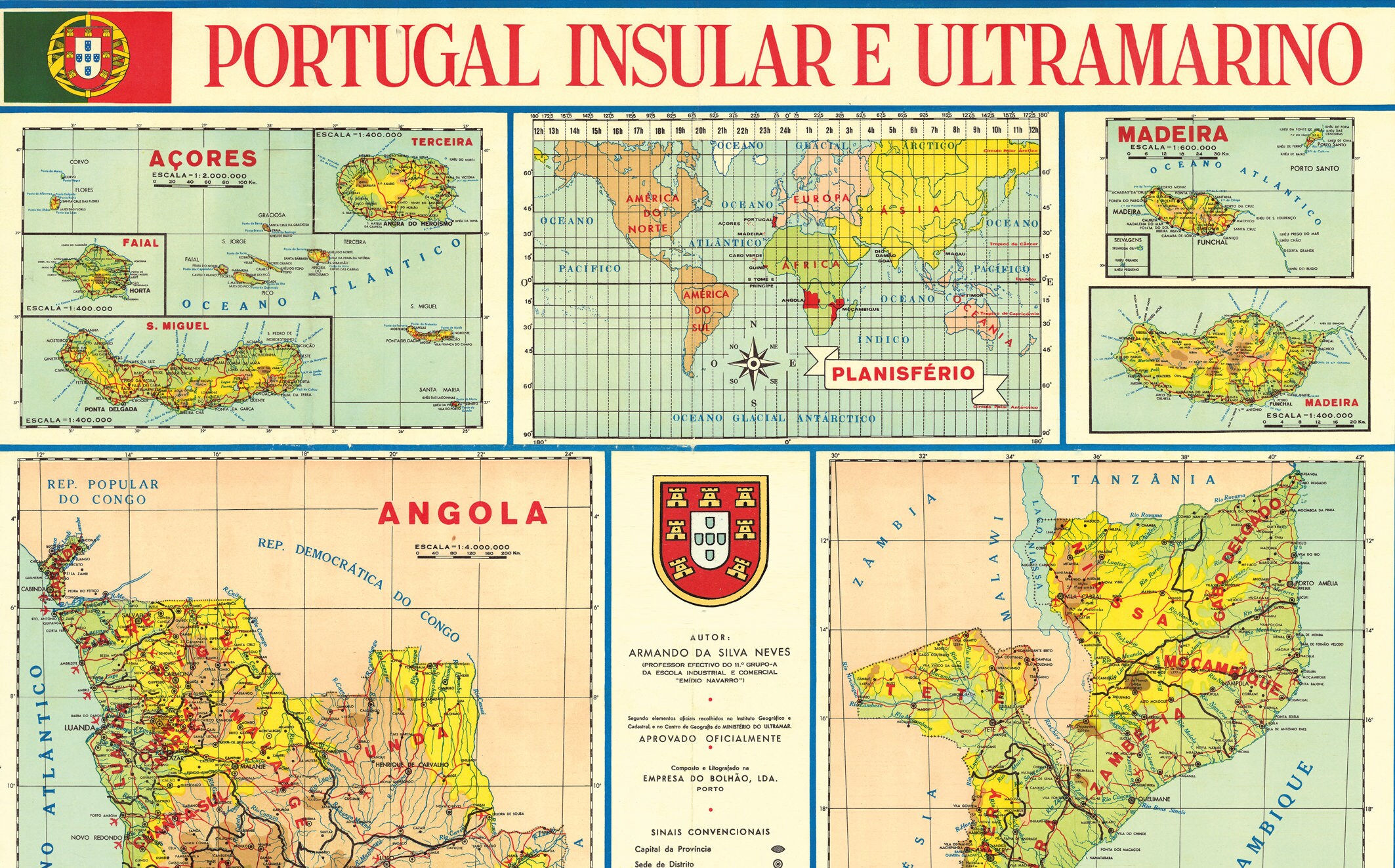 Map Portugal 1960s Colonies Reproduction Map Portuguese Vintage Escudo ...
