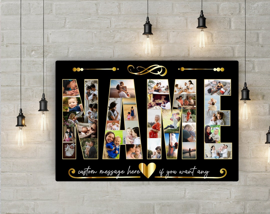 Custom Text Name Word Art Photo Collage Canvas Print - Personalized ...