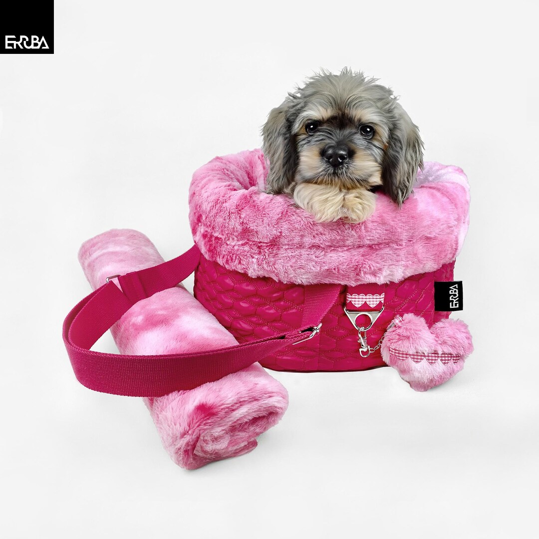 Small Dog Travel Bag With Blanket, Pink Pet Carrier Purse, Luxury Puppy ...