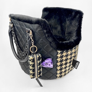 Designer Dog Purse: Small Pet Carrier Travel Bag Black Gold With ...