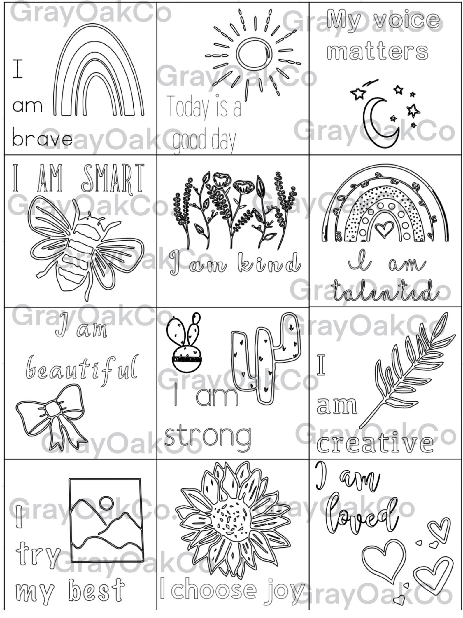 Instant Download Printable Kids Coloring Affirmation Cards | Etsy