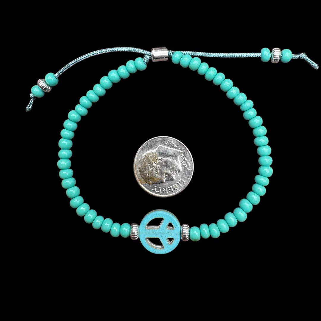 Mini Peace Sign Bracelet Turquoise and Silver, Adjustable - Etsy