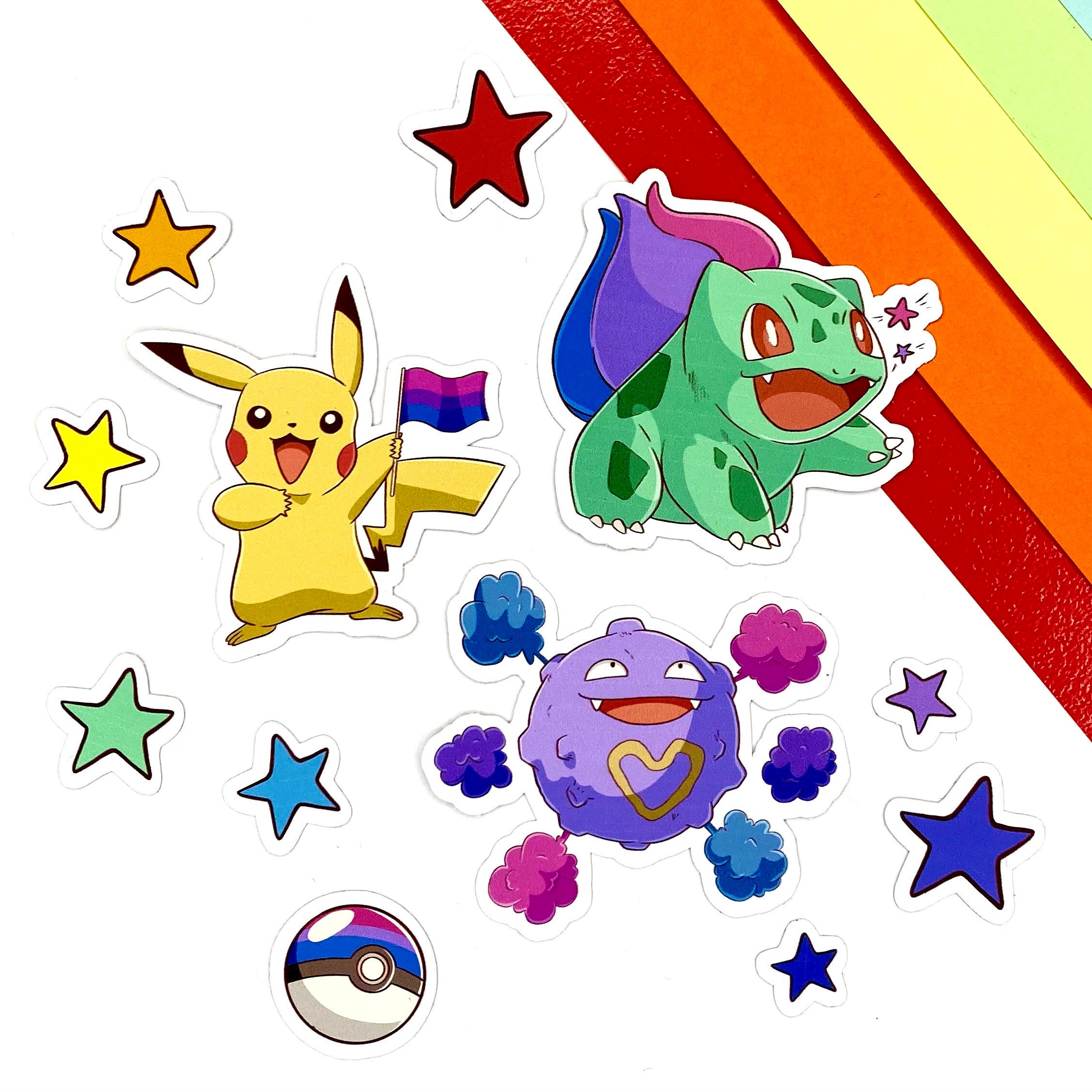 Pokémon PRIDE Sticker pack Bisexual Pride flag FREE Star | Etsy