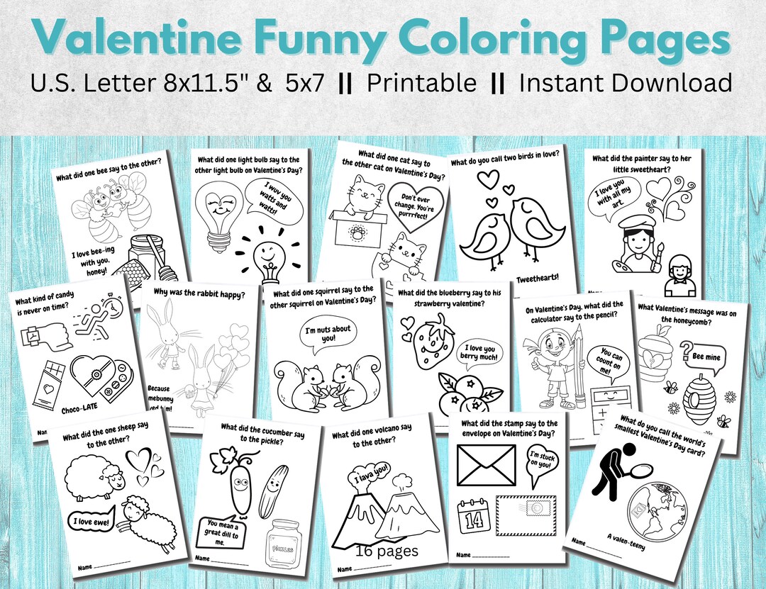 Valentine Coloring Pages, Kids Valentines Day Gifts, Funny Joke ...