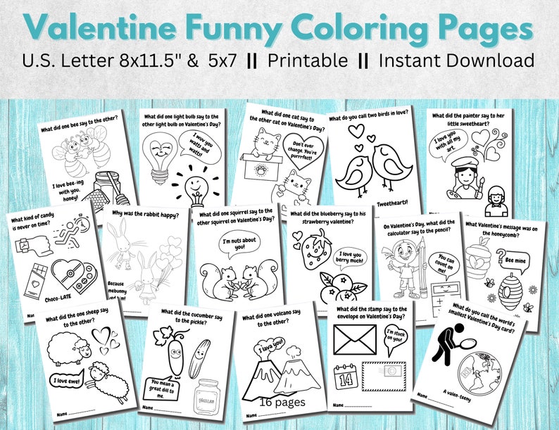Valentine Coloring Pages, Kids Valentines Day Gifts, Funny Joke ...
