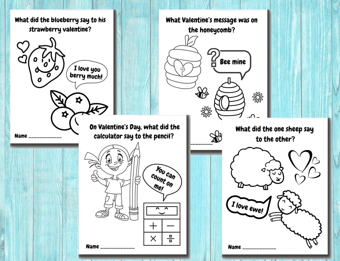 Valentine Coloring Pages, Kids Valentines Day Gifts, Funny Joke ...