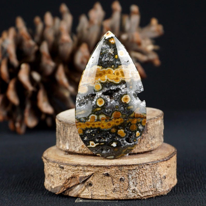 River Jasper Cab | Yellow Orb Patterns & Druzy Crystal Sparkle - Etsy