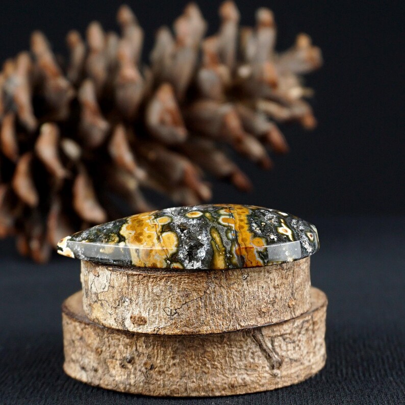 River Jasper Cab | Yellow Orb Patterns & Druzy Crystal Sparkle - Etsy