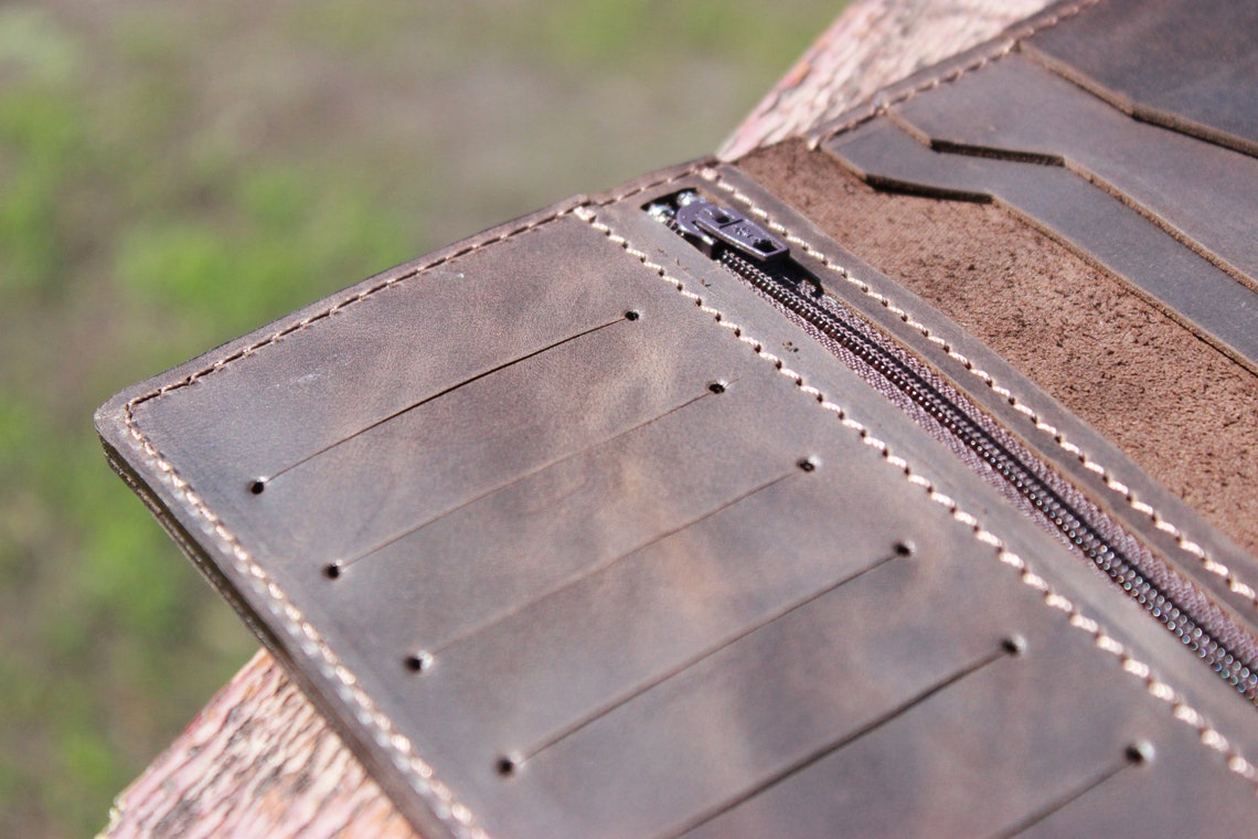 Leather Long Bifold Wallet Long Travel Wallet Clutch Leather - Etsy