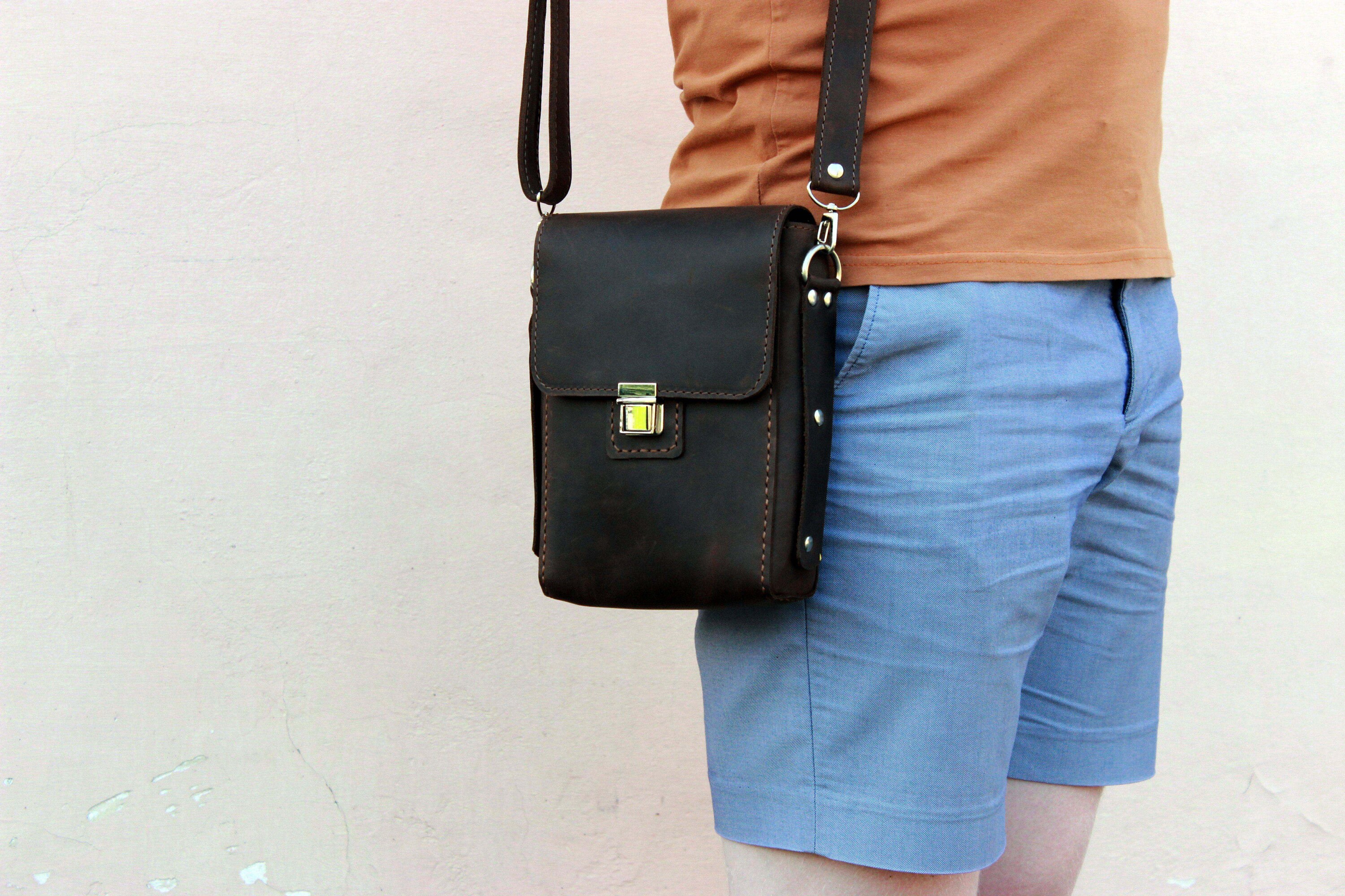 Mens shoulder bag Small leather bag for men Leather bag | Etsy