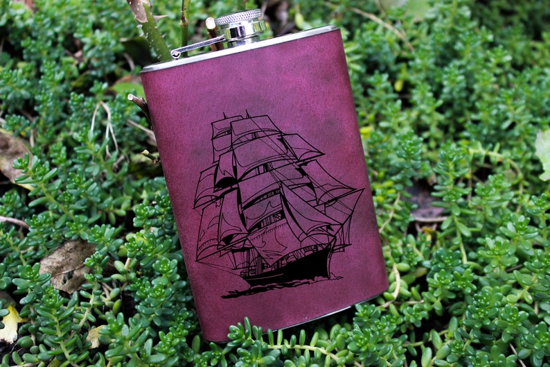 Pirate Flask 9 Oz Pirate Ship Flask Leather Wrapped Flask - Etsy