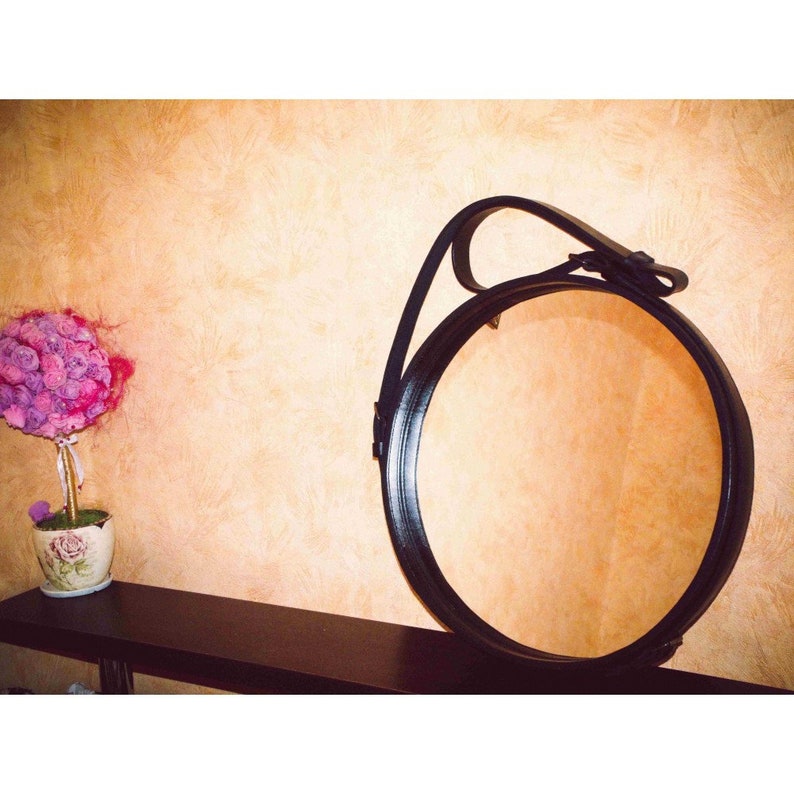 Round Mirror Leather Strap, Mirror Round,leather Belt Mirror, Leather ...