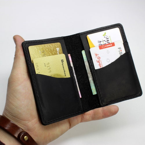 Black Matte Leather Wallet Slim Wallet Minimalist Wallet - Etsy