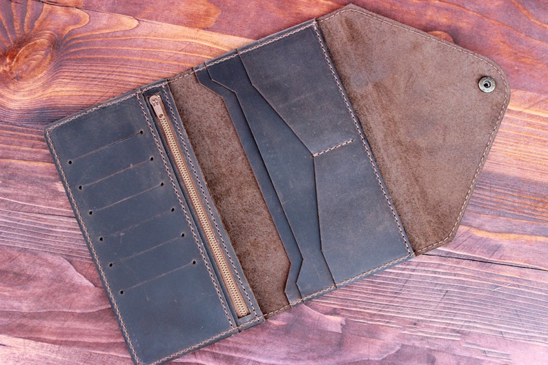 Distressed Leather Woman Wallet Long Wallet Billfold Wallet - Etsy