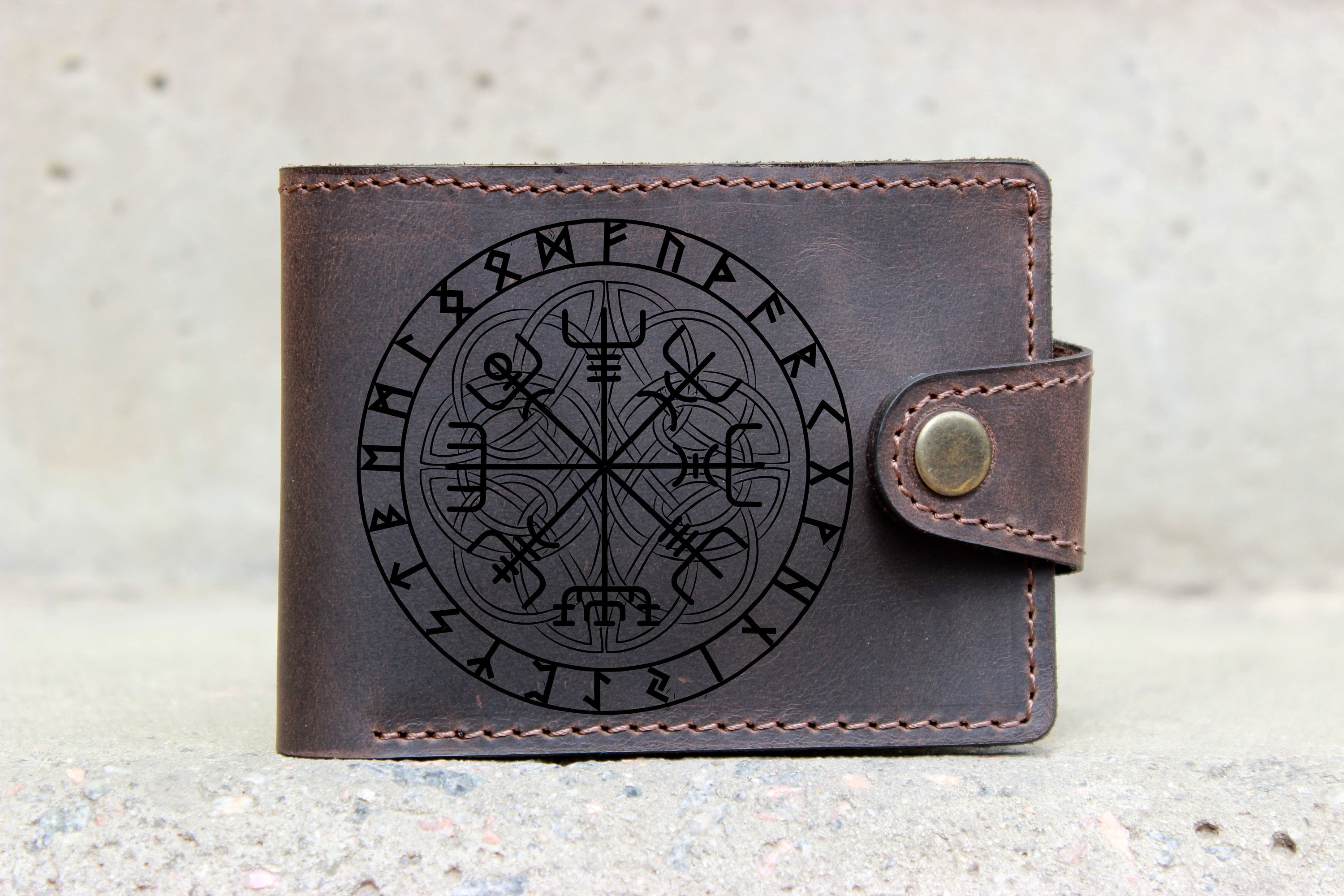 Vegvisir Viking Compass Bifold Leather Wallet Vegvisir Norse | Etsy