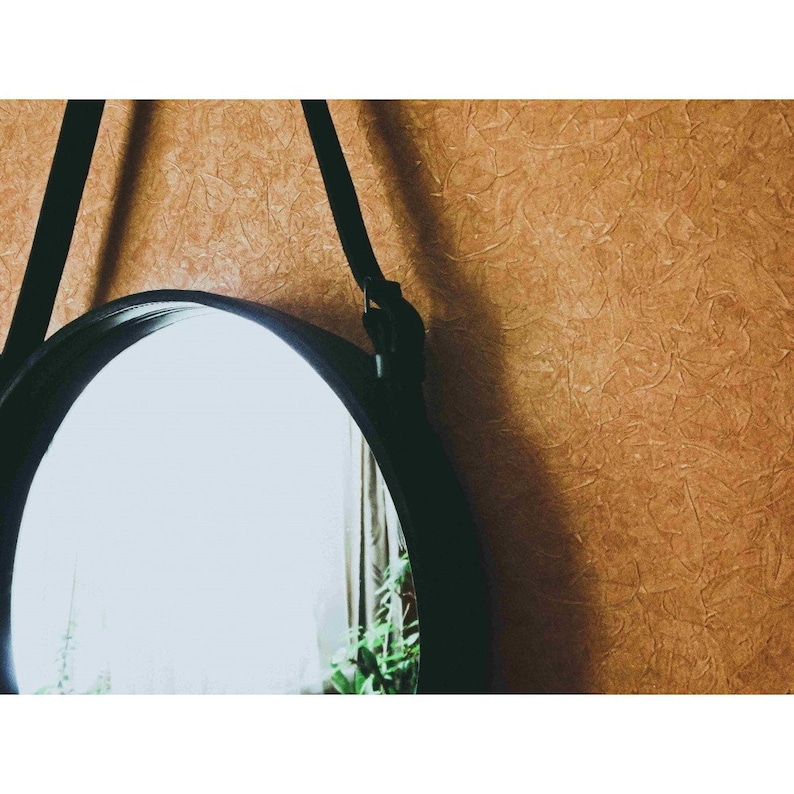 Round Mirror Leather Strap Mirror Roundleather Belt Mirror - Etsy