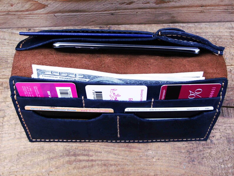Long Bifold Leather Wallet - Vintage Wallet Clutch - Genuine Full Grain ...