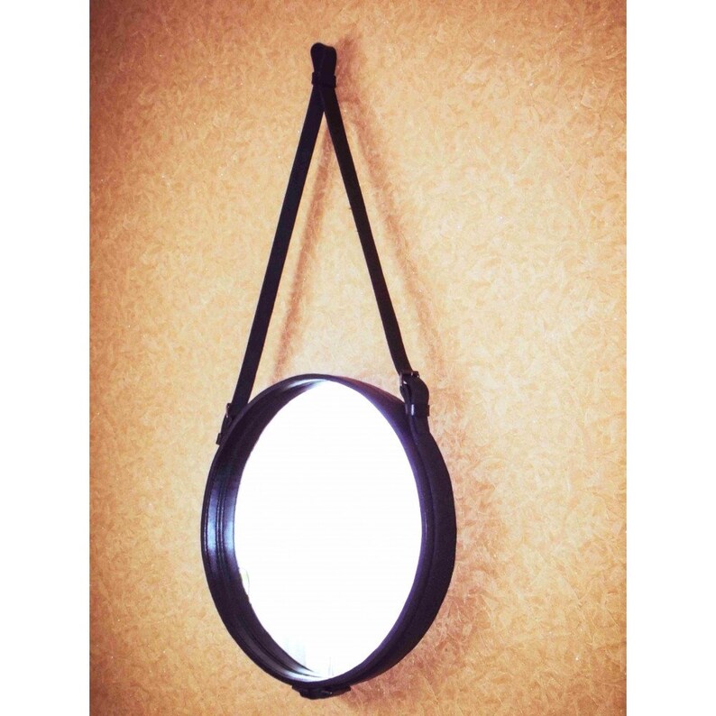 Round Mirror Leather Strap Mirror Roundleather Belt Mirror | Etsy