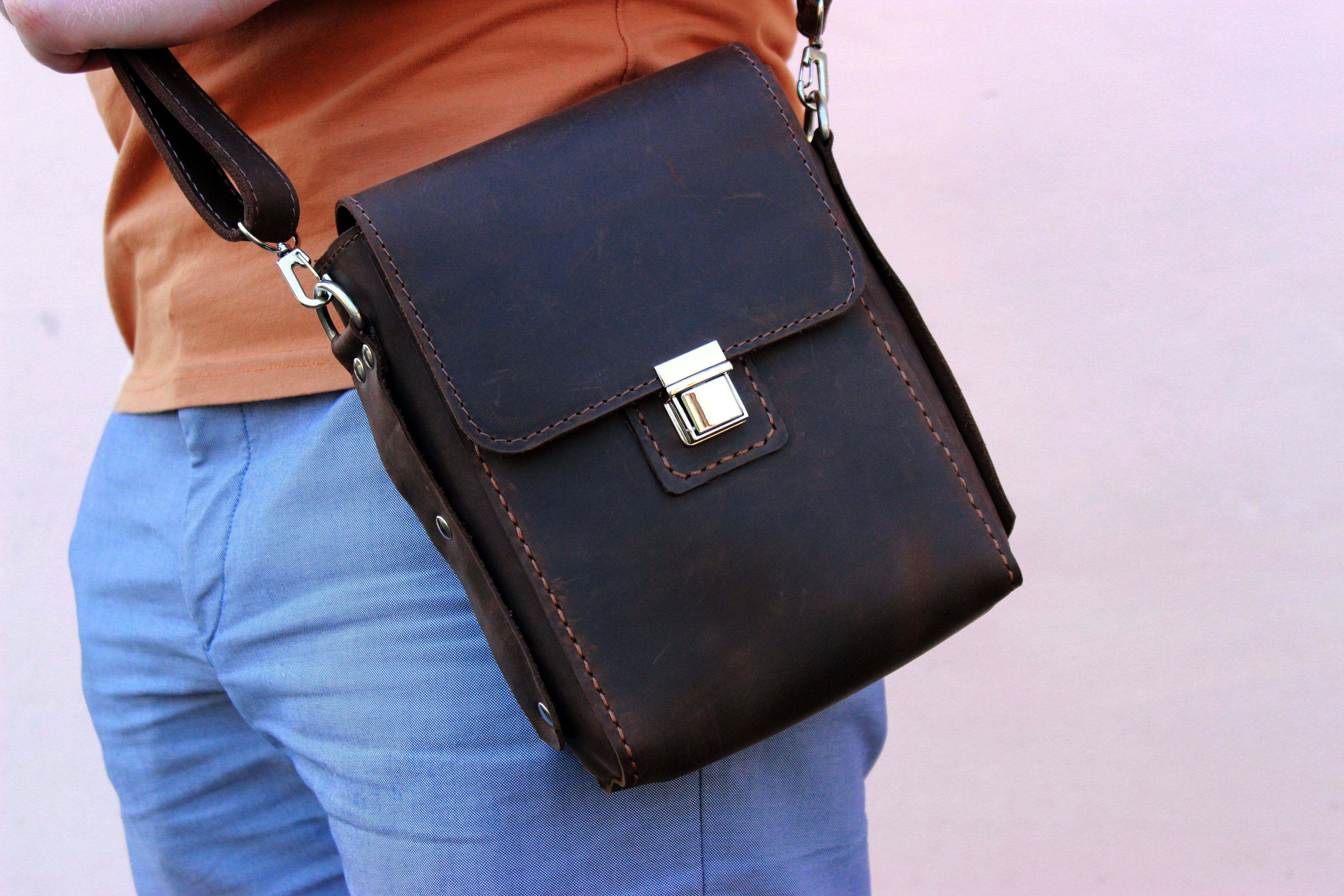 Mens Shoulder Bag Small Leather Bag For Men Leather Bag Etsy