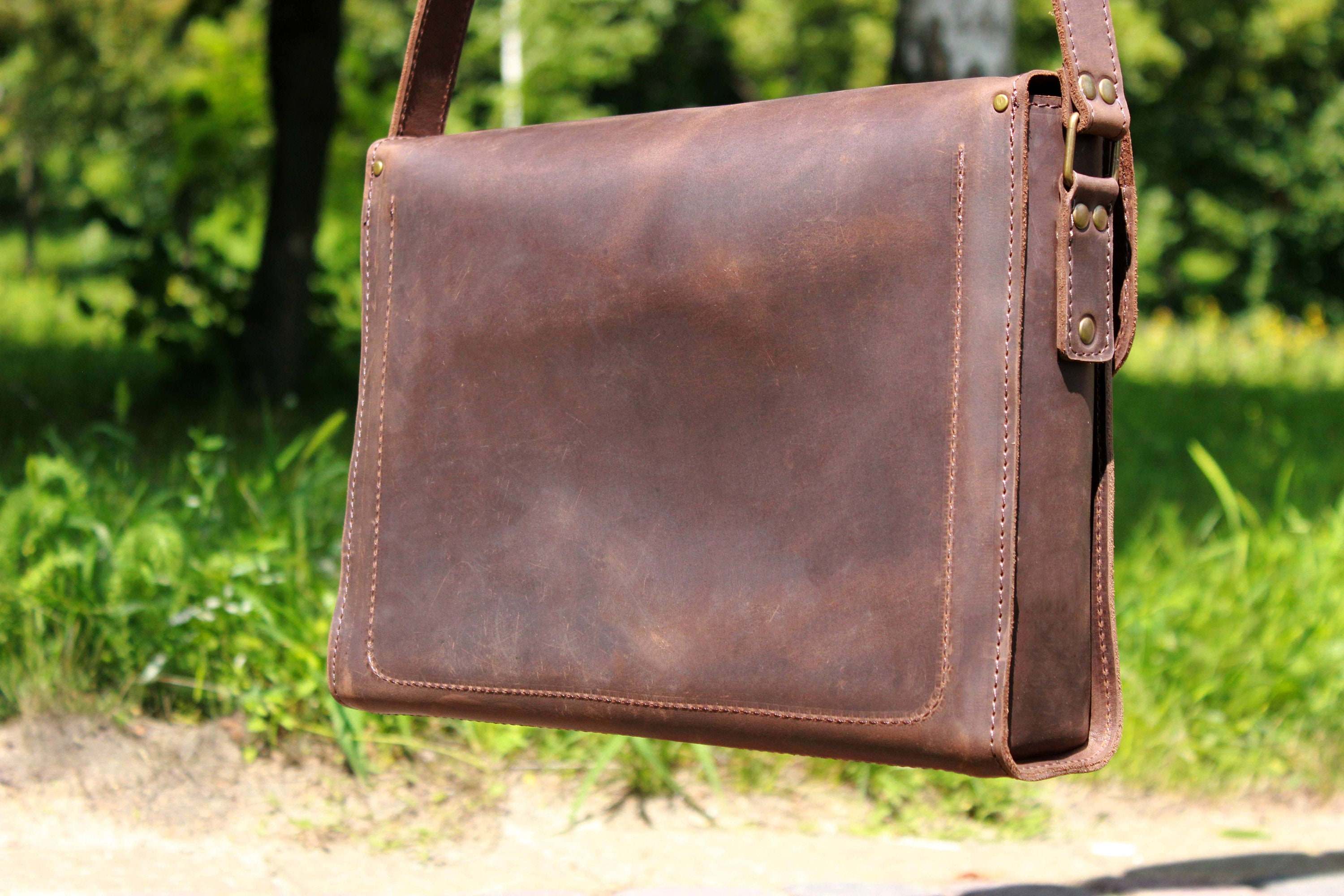 Leather Messenger Bag Computer Bag Leather Laptop Bag Men | Etsy