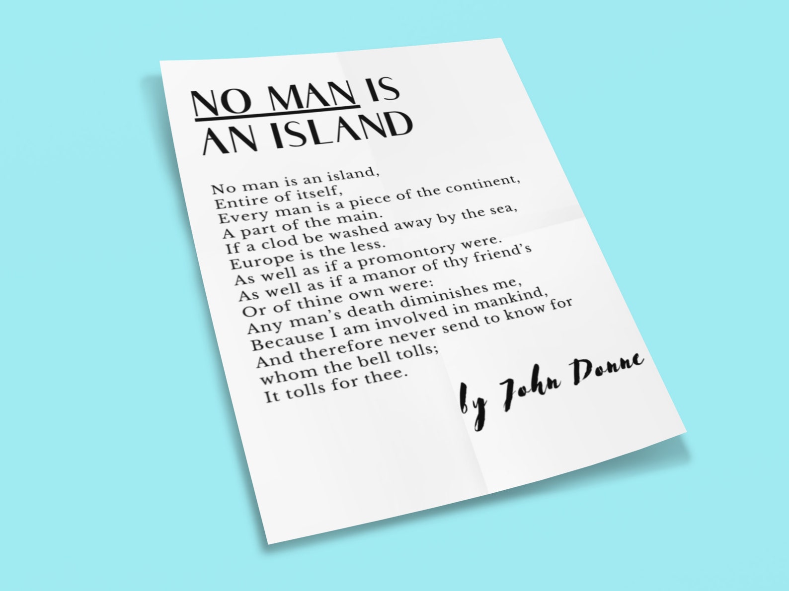 John Donne Printable Poetry 'no Man is an Island' - Etsy