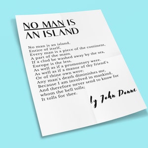 John Donne Printable Poetry 'no Man is an Island' Instant Download ...