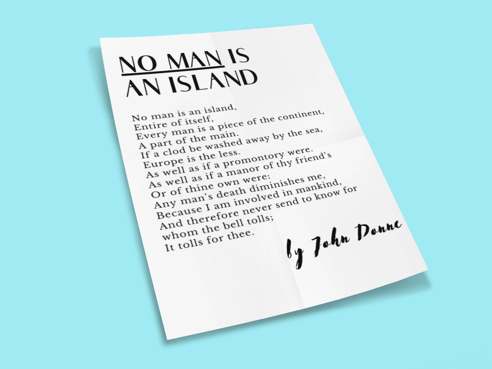 John Donne Printable Poetry 'no Man is an Island' - Etsy