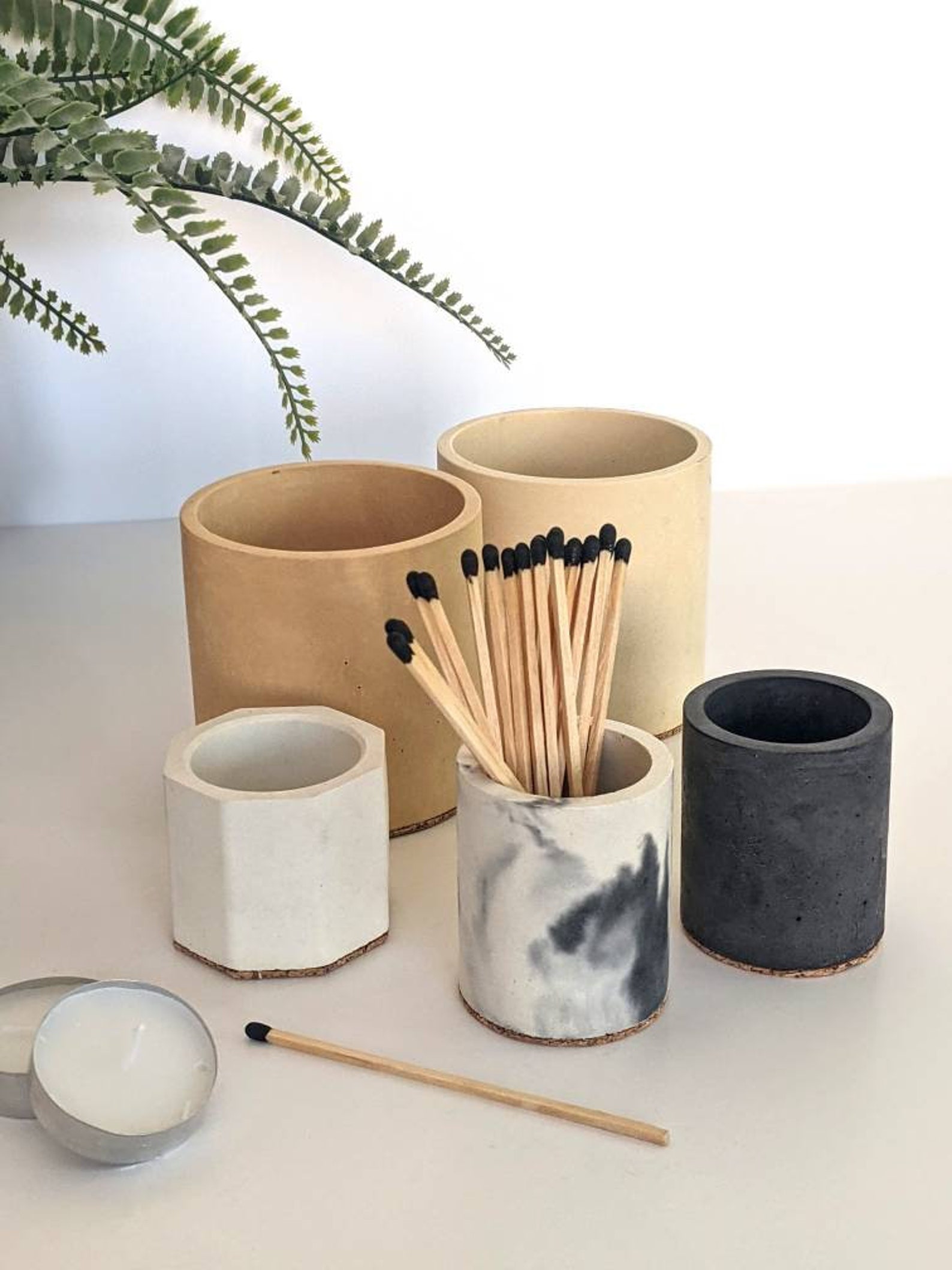 Small CYLINDER Concrete Matchstick Pot 23 Colours - Etsy
