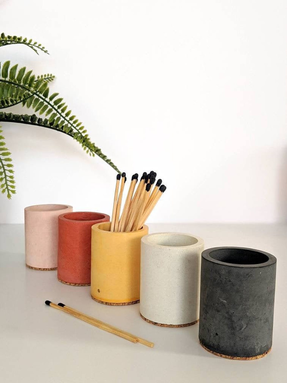 Small CYLINDER Concrete Matchstick Pot 18 Colours | Etsy UK