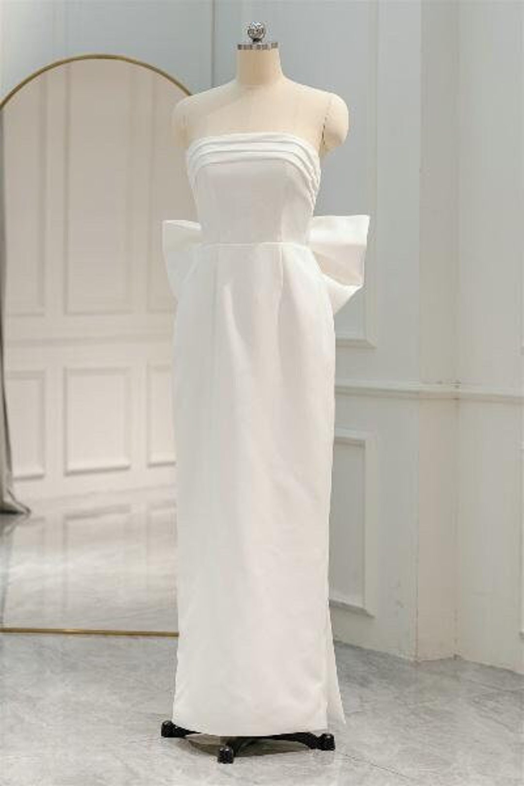 Big Bow Wedding Dress, Open Back Bridal Gown, Vow Renewal Dress, Second ...