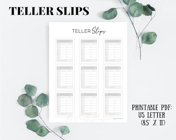 TELLER SLIPS PRINTABLE Cash Breakdown Slips Cash Withdraw | Etsy