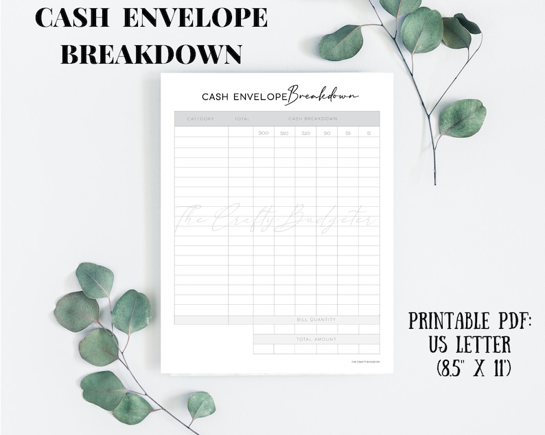 CASH ENVELOPE TRACKER Cash Envelope Printable Cash - Etsy