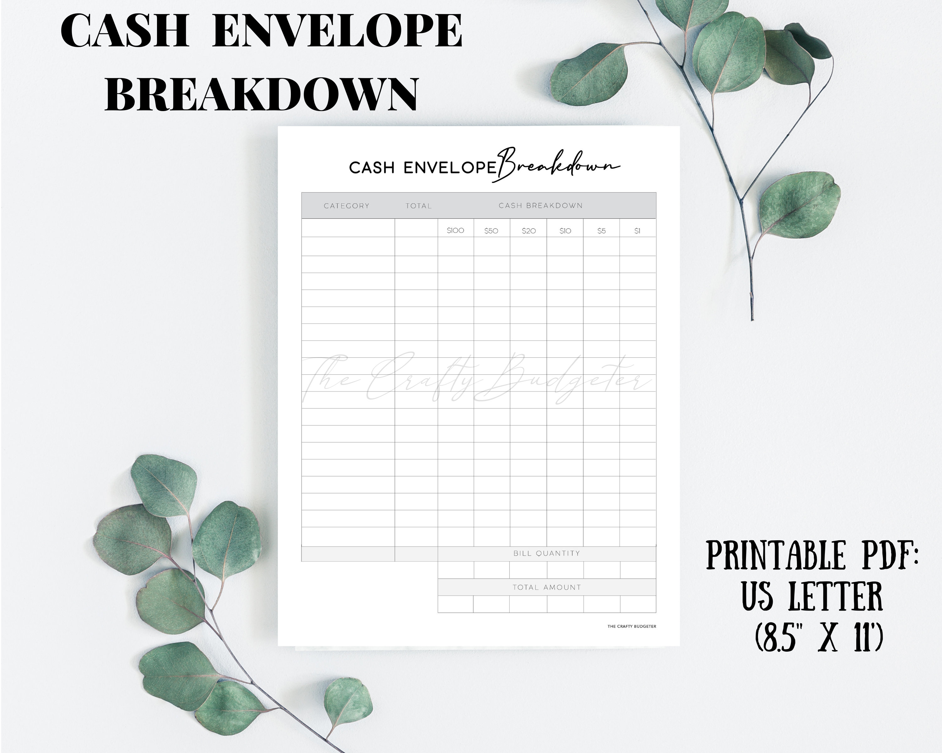CASH ENVELOPE TRACKER Cash Envelope Printable Cash - Etsy