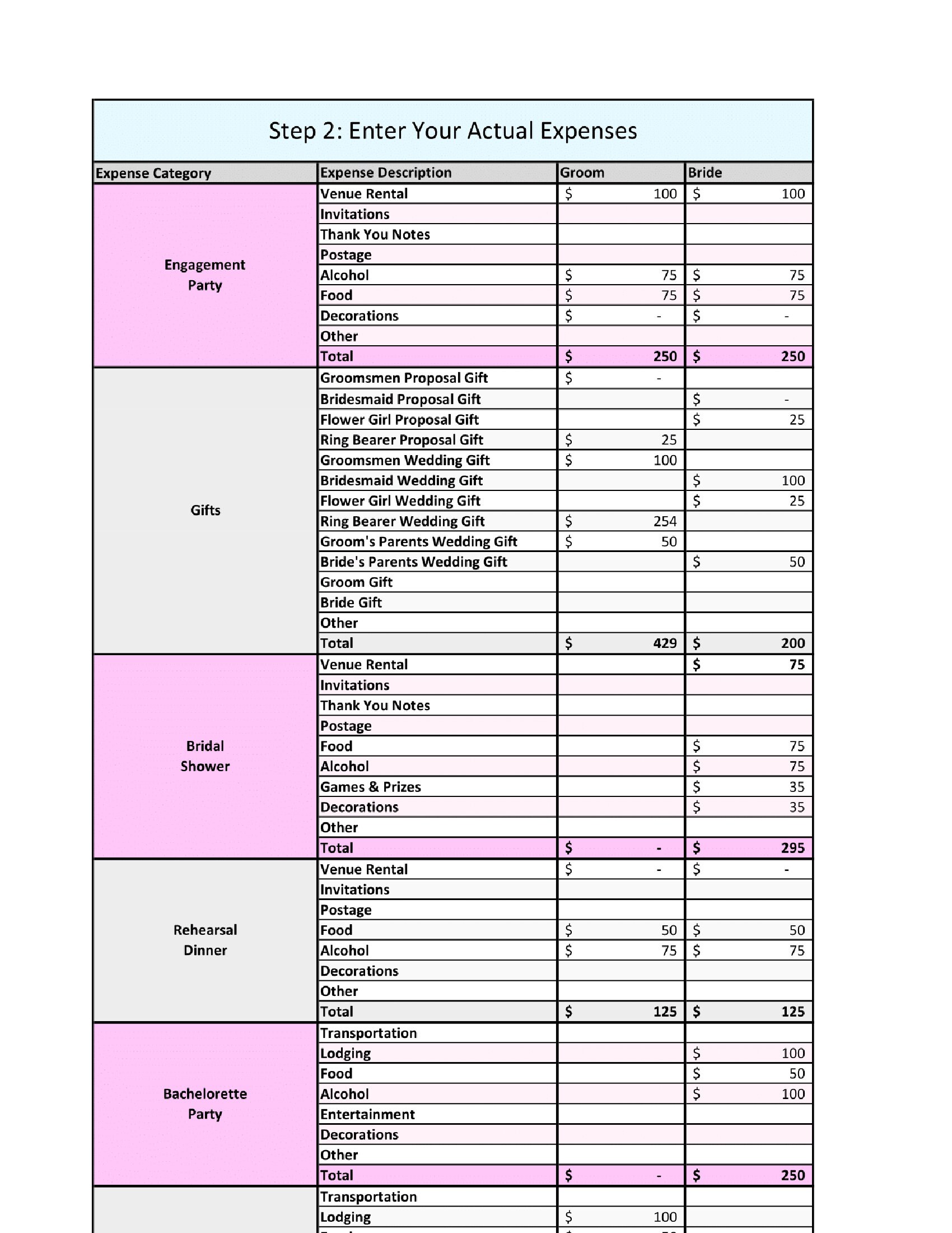 Wedding Financial Planner, Wedding Financial Calculator, Downloadable ...
