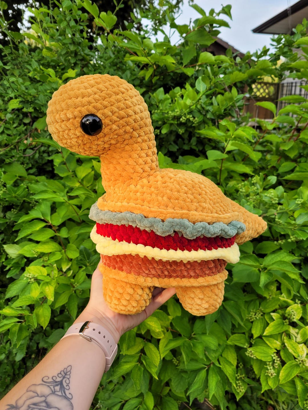 Crochet Burger Dinosaur Plush Stuffed Animal - Etsy