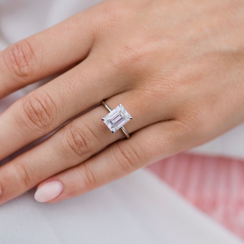 2 00ct Emerald Cut Moissanite Unique Engagement Ring White Etsy