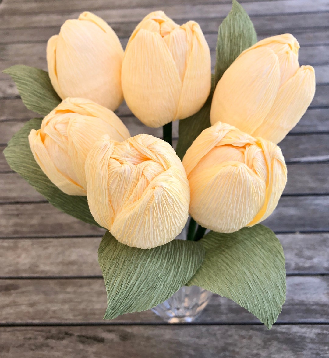 Yellow Crepe Paper Tulip Bouquet, Realistic Tulip Flowers, Crepe Paper ...