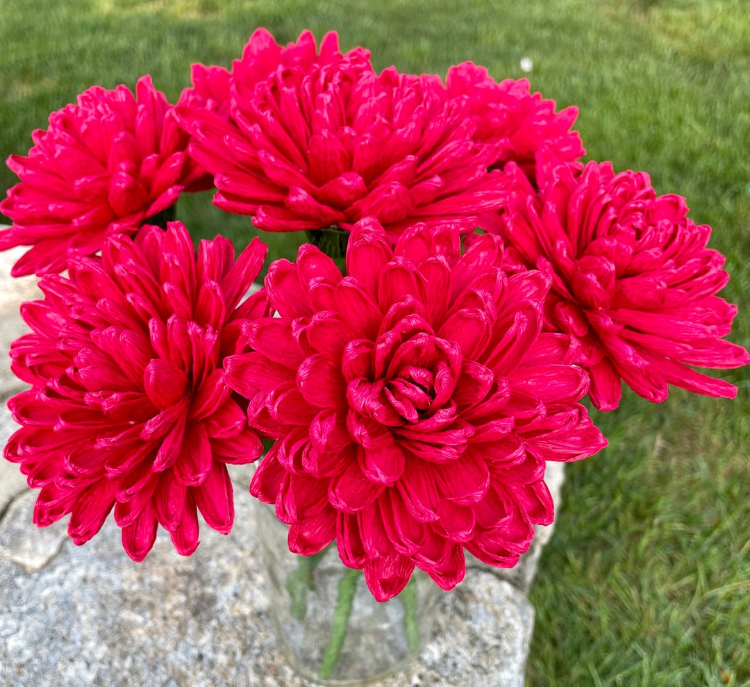 Red Crepe Paper Mums Thanksgiving Decoration Bouquet 7 Stems - Etsy