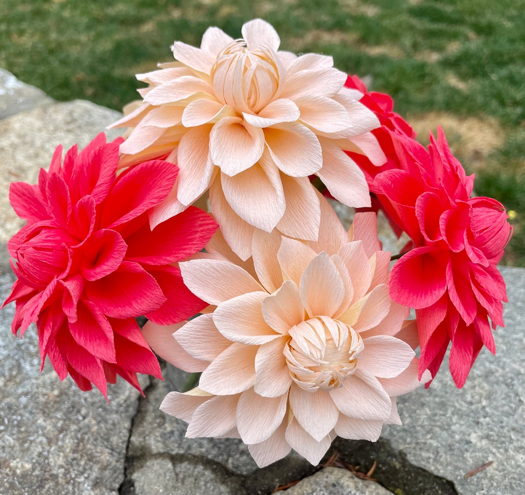 Handcrafted Mixed Crepe Paper Dahlia Bouquet for Mother's Day or ...