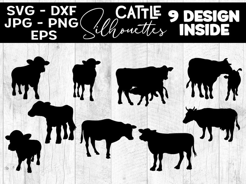 Silueta de ganado SVG Ganado SVG PNG, 9 en 1 Siluetas de ganado - Etsy ...