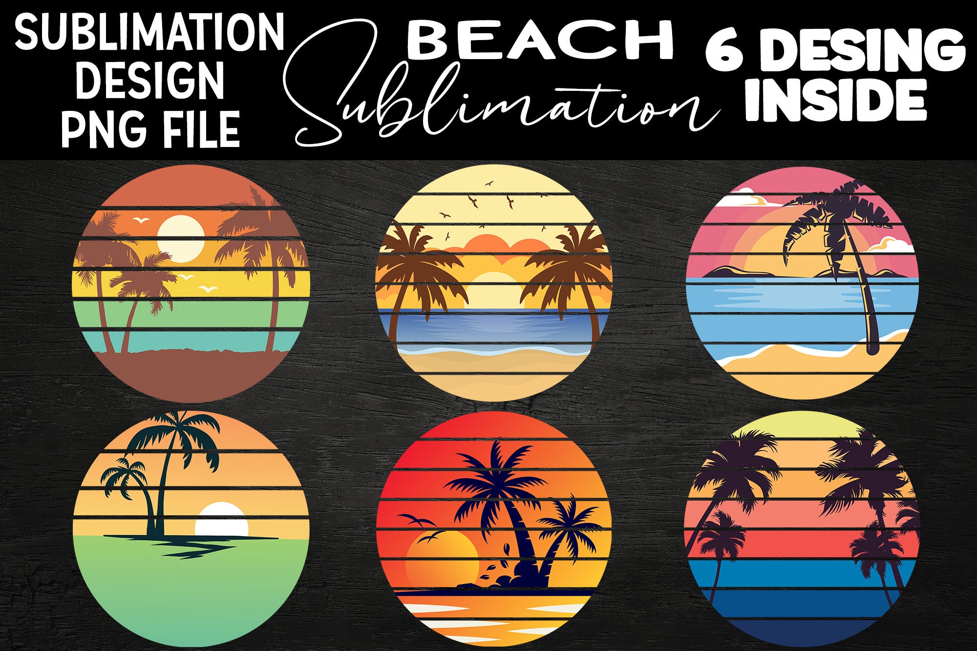 Beach Background Sublimation Retro Beach Sublimation, Beach Sunrise ...