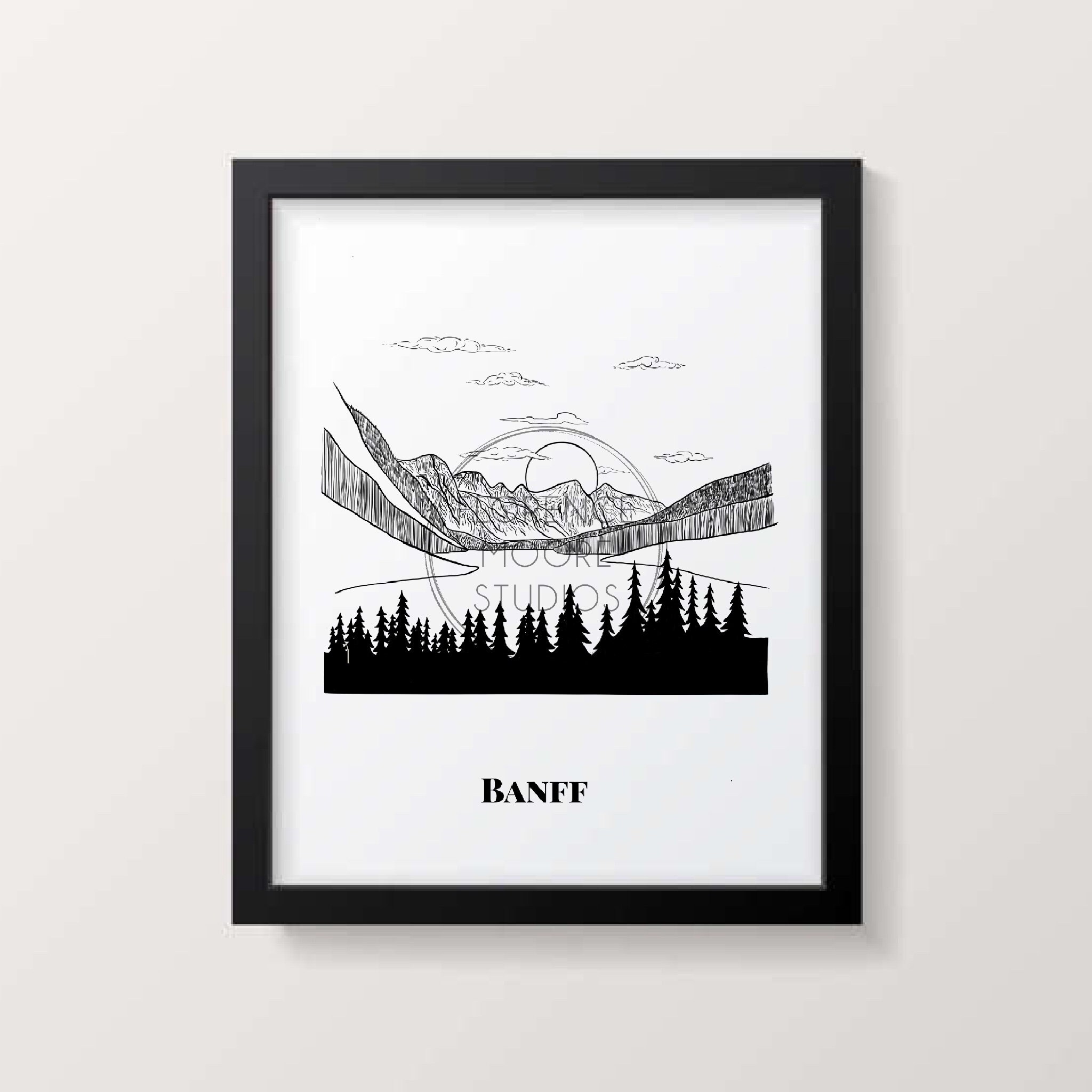 A4 MONOCHROME PRINT Portrait Minimal Line Drawing Banff Black - Etsy Sweden