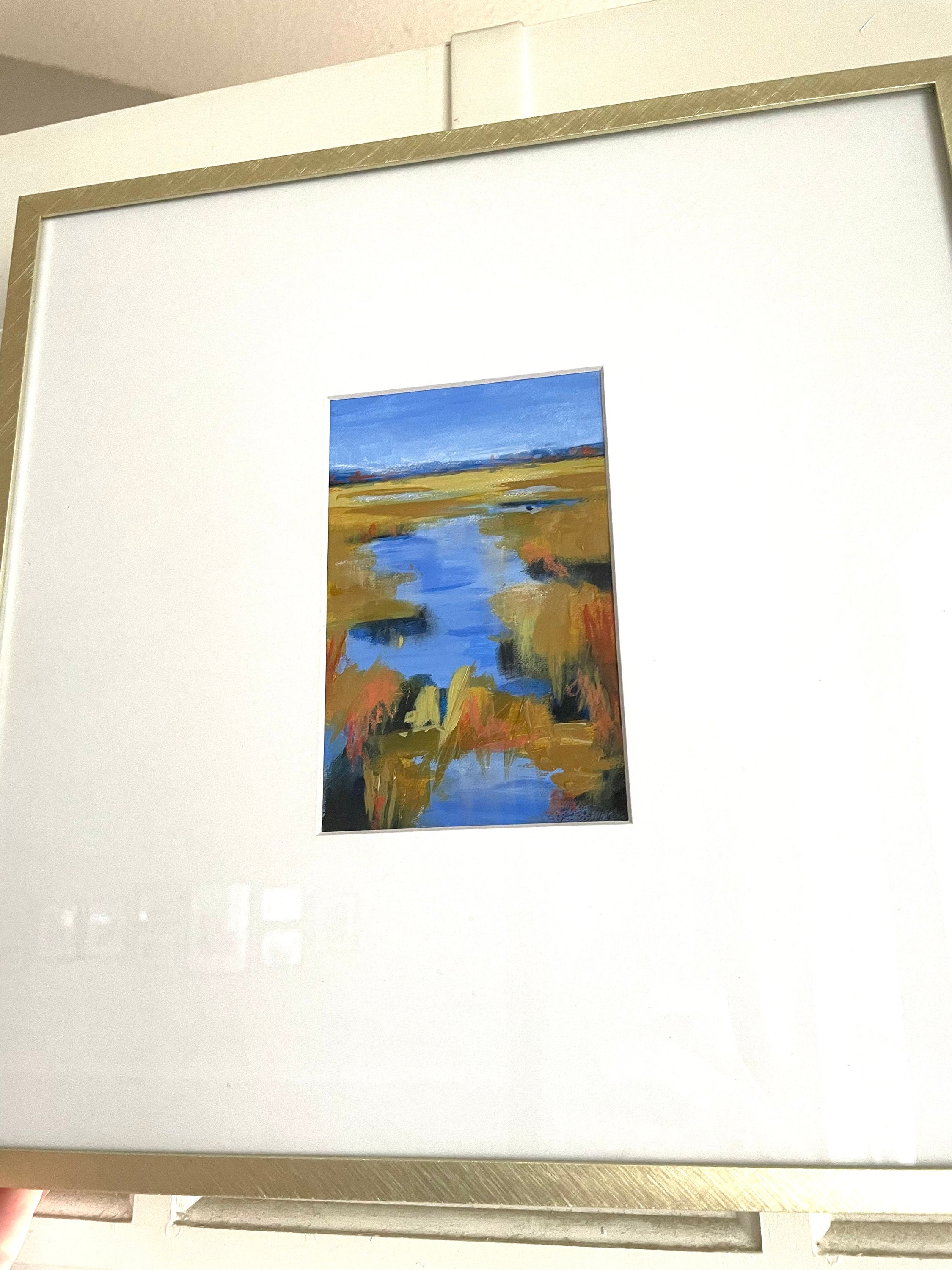Abstract Marsh Painting: Cornflower Blue Landscape Art (4x6 In) - Etsy