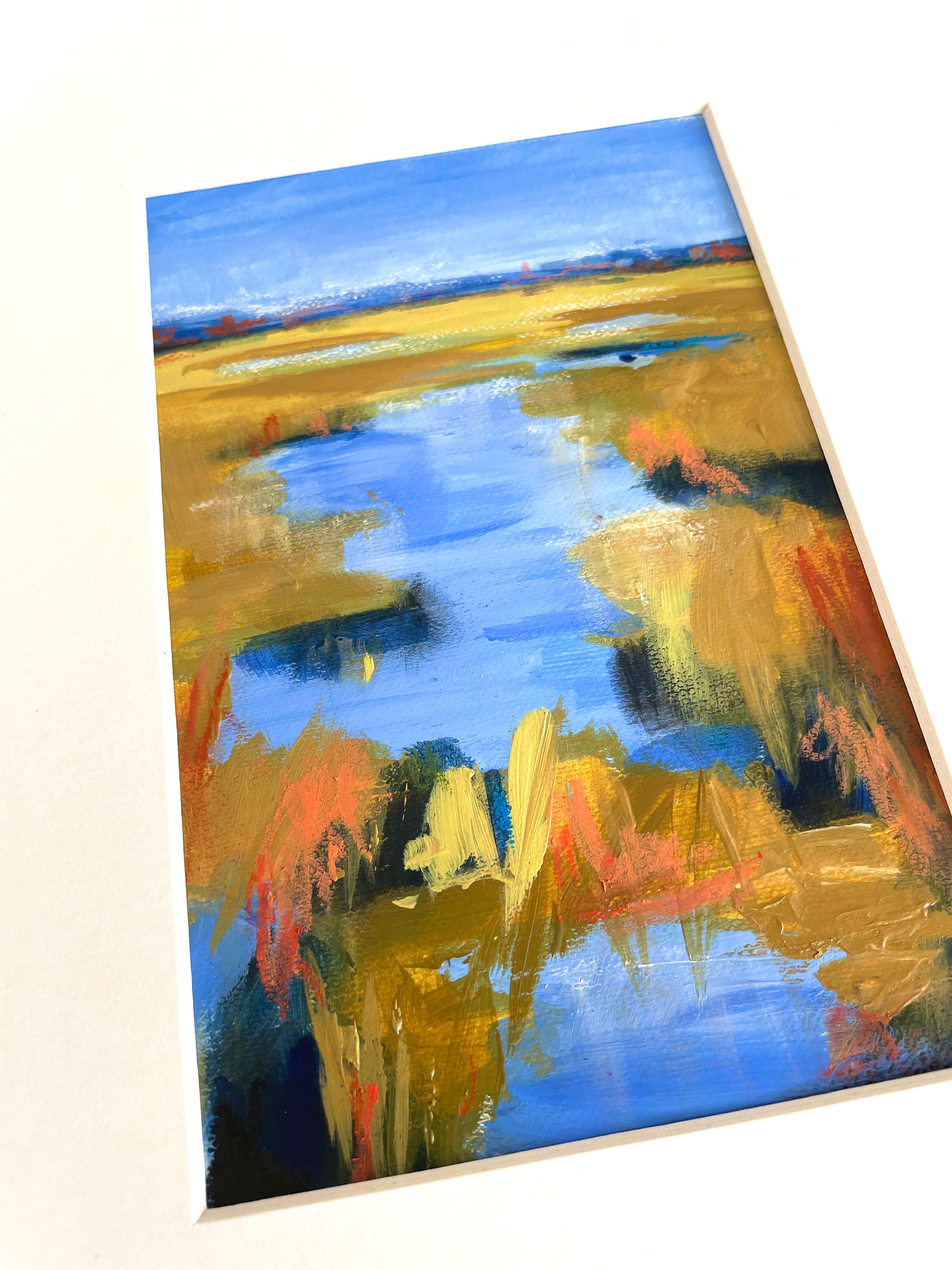 Abstract Marsh Painting: Cornflower Blue Landscape Art (4x6 In) - Etsy