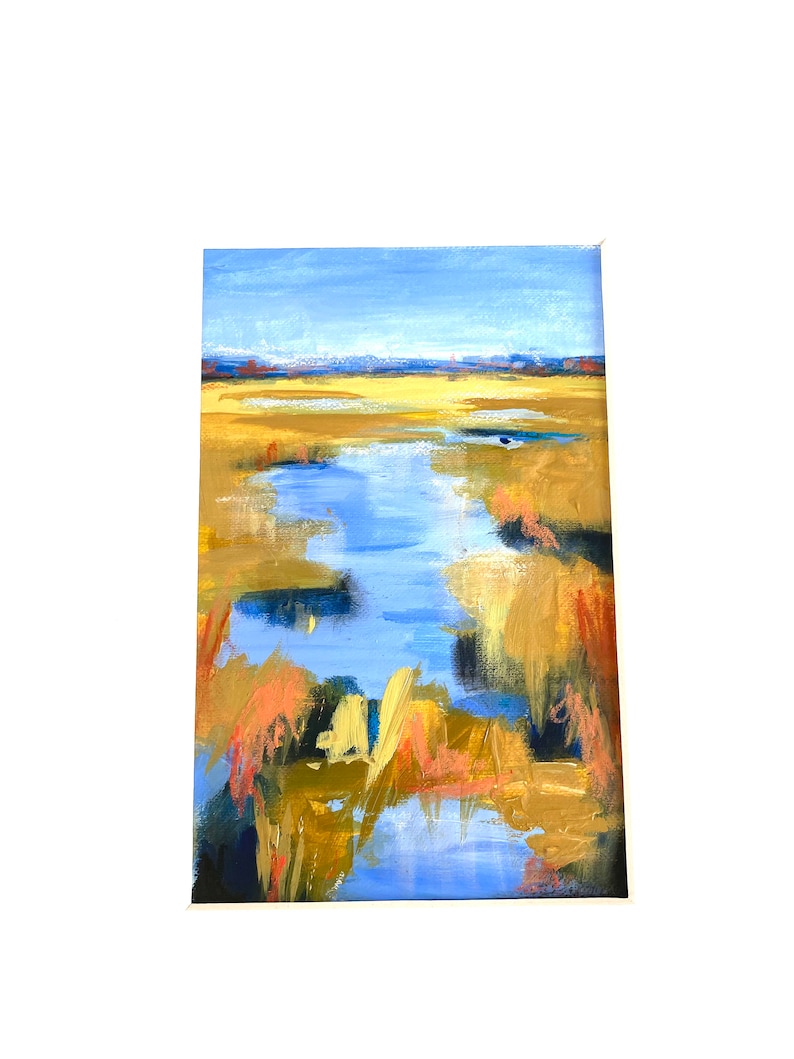 Abstract Marsh Painting: Cornflower Blue Landscape Art (4x6 In) - Etsy