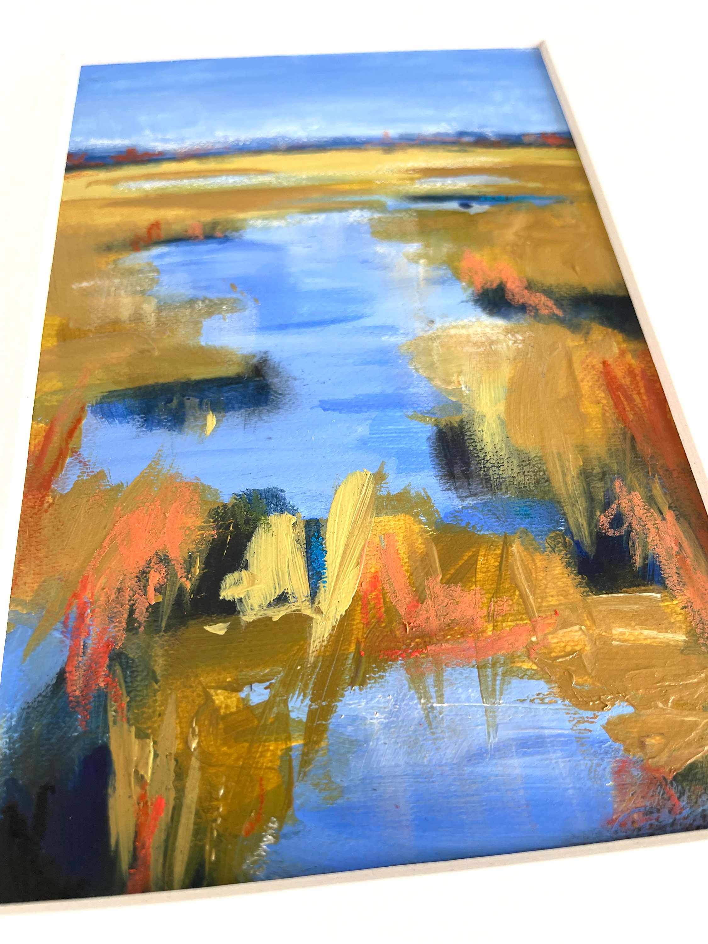Abstract Marsh Painting: Cornflower Blue Landscape Art (4x6 In) - Etsy